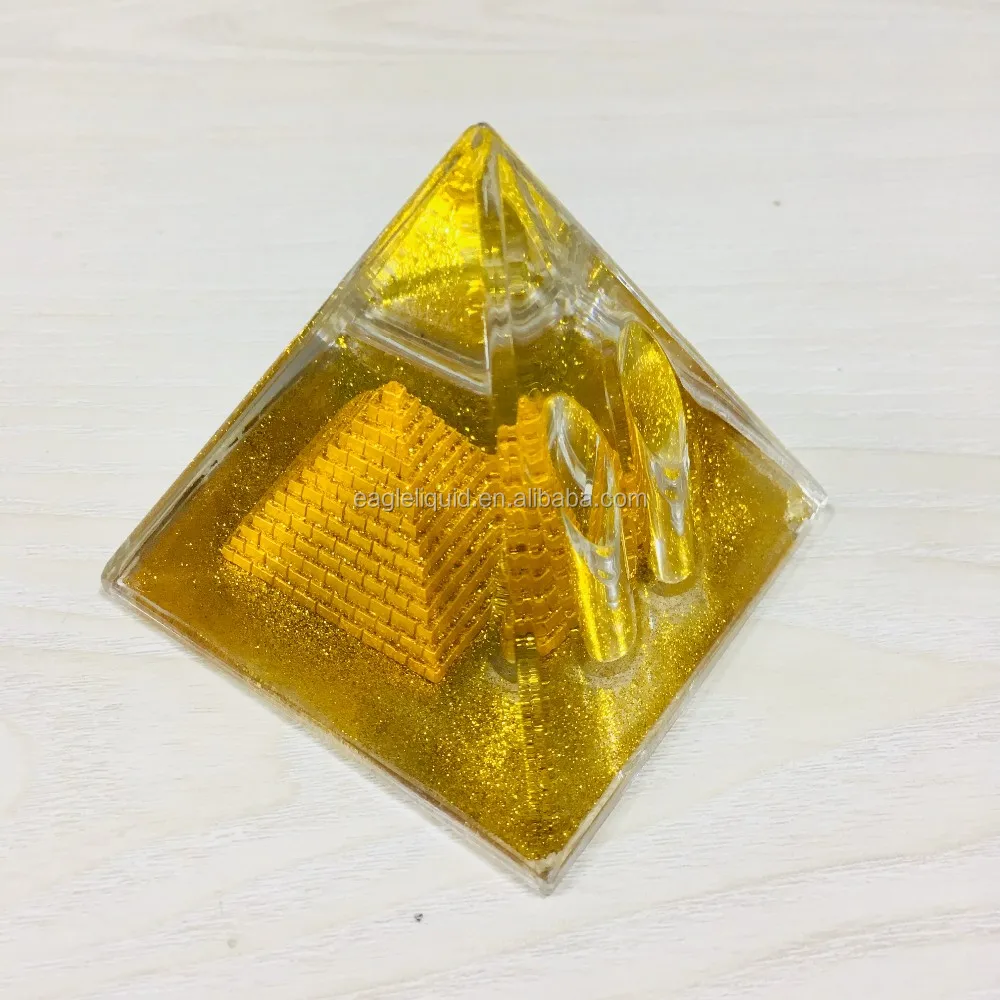 Pyramid Oil Water Acrylic Paperweight with 3D Penguin