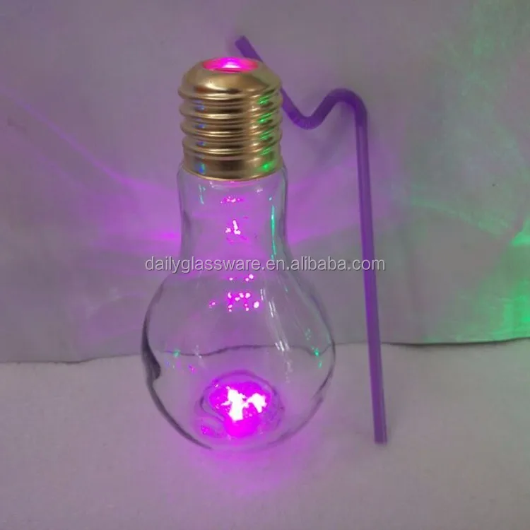 Creative 400ml Light Bulb Shaped Glowing Jar Glass Bottle For Beverage ...