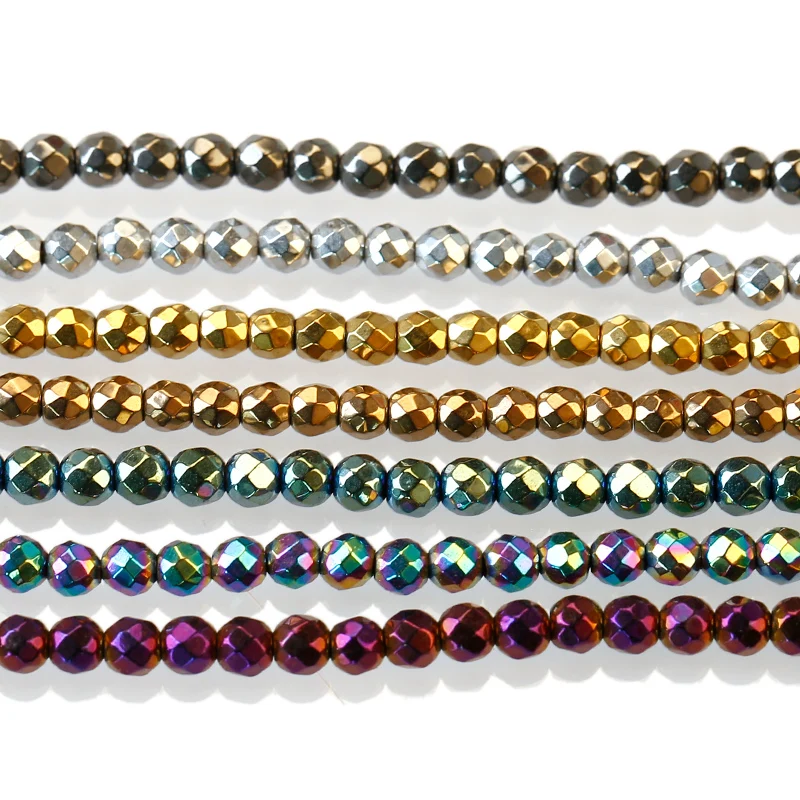 Healing Faceted Round Hematite Beads Multi Color Loose Hematite Stone