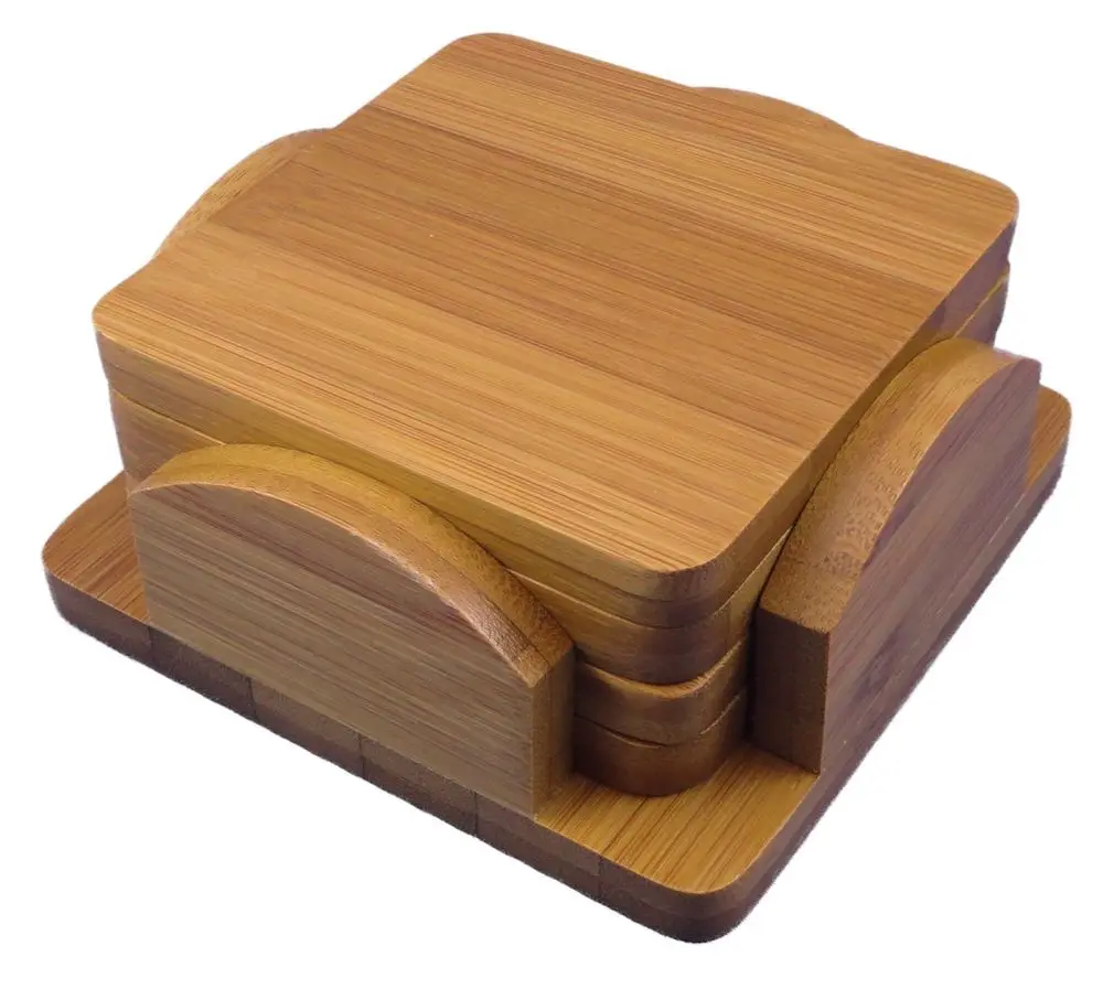 Handmade Custom Cheap Square Christmas Gift Bamboo Coasters With Holder ...