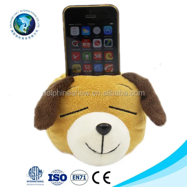 Cute Dog Head Design Plush Holder For Mobile Phone Stuffed Animal Cell ...