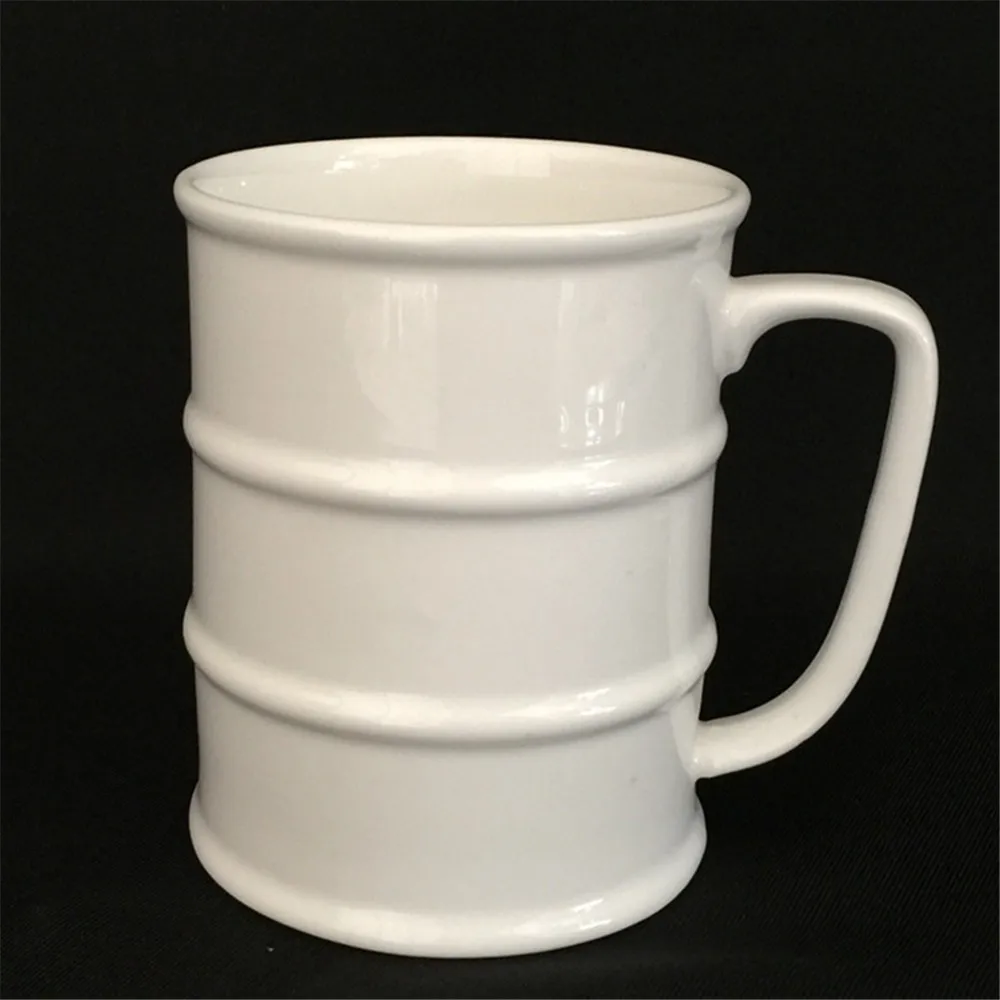 Creative Oil Drum Shaped Mugs with Logo - 16 Ounce White Ceramic Mugs