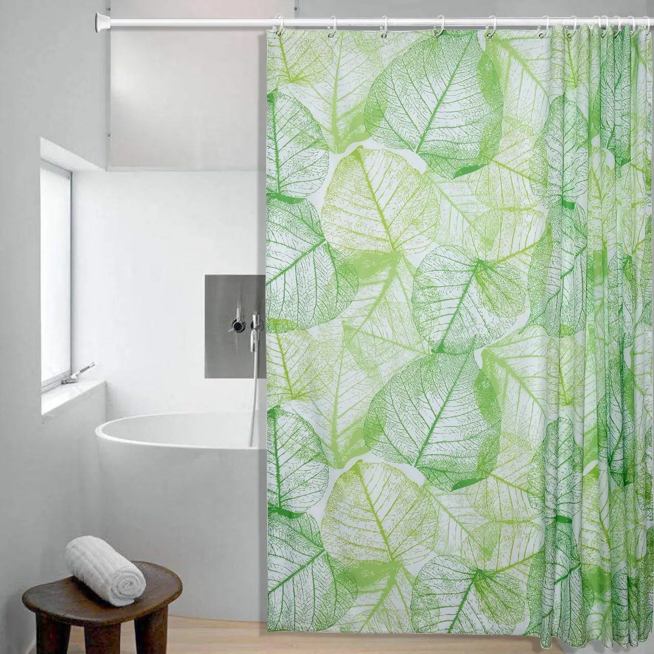 Ready Made Flash Green Leaf Shower Curtain Design Waterproof Shower ...