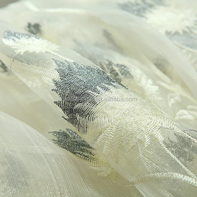 100% Polyester Sheer Fabric Embroidery Curtain/embroidery Sheer Curtain ...