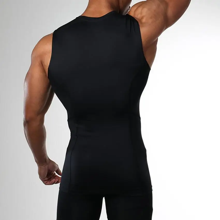 Custom Logo Blank Plain Compressed Sports Fitness Mens Sleeveless ...