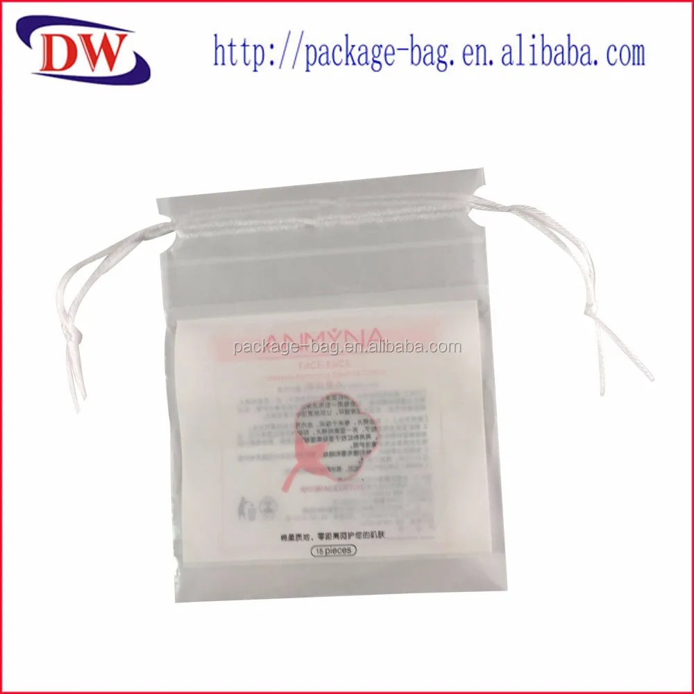 Bottom Open 40mic PE Pull String Plastic Bag for Cotton Pads