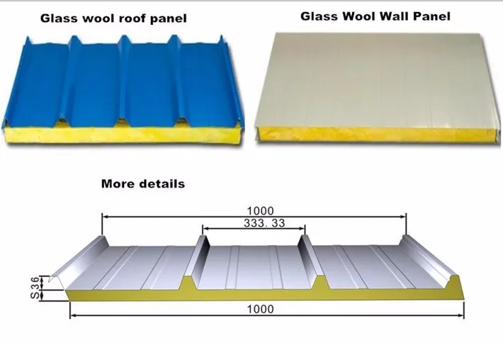 Fiberglass/ Glass Wool Sandwich Panel Insulated Steel Roofing Panels ...