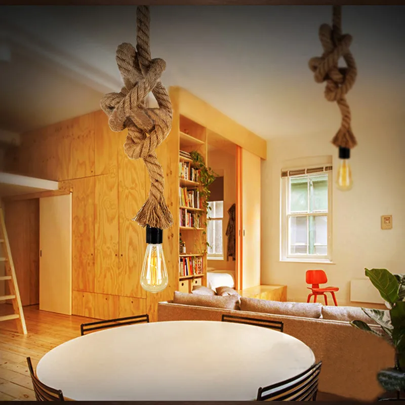 Vintage Retro Hemp Rope Pendant Light E27 Loft Creative Industrial ...