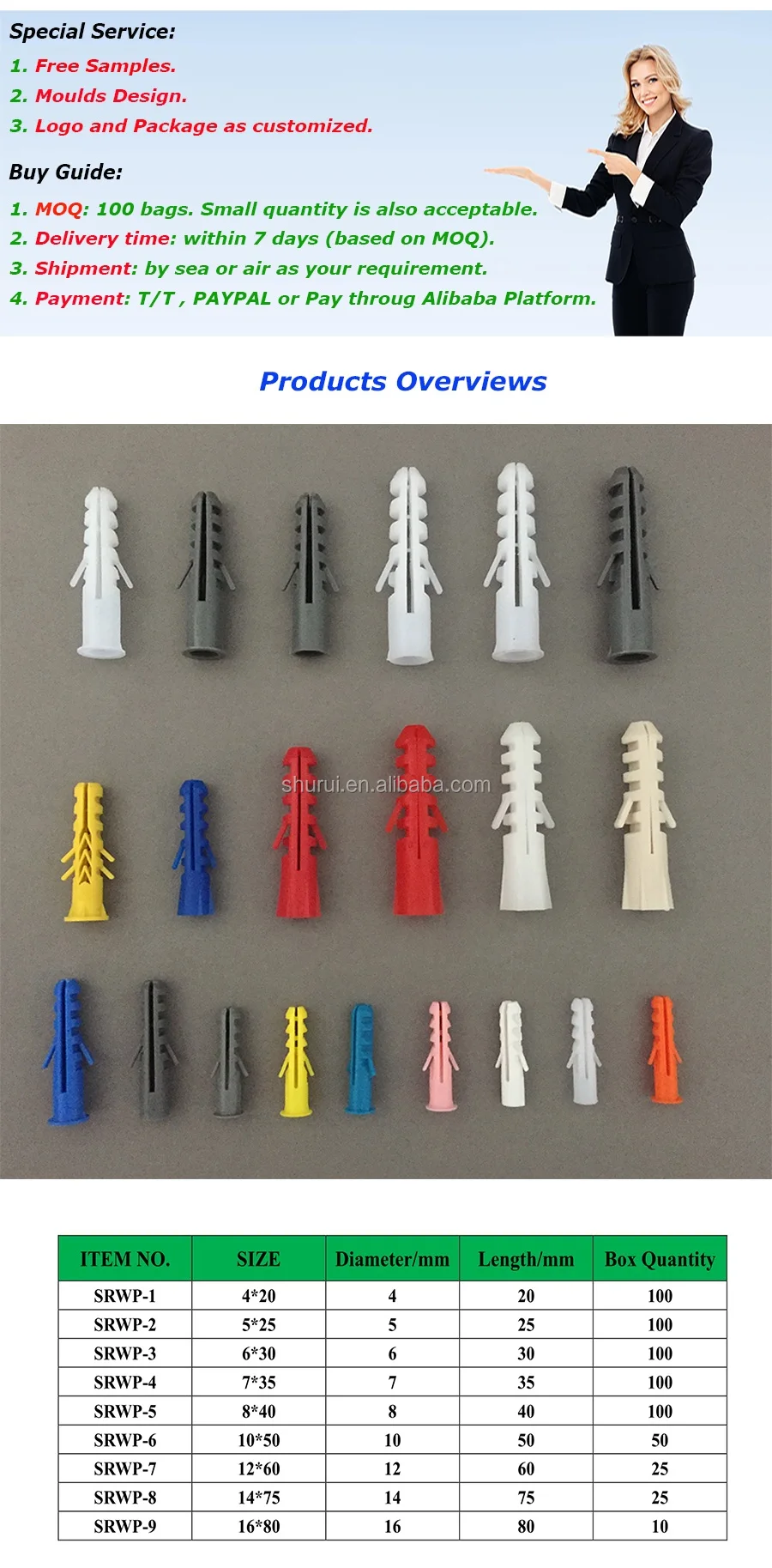 Customized Hollow Drop in Wall Anchor Plastic Screw Expanding Plug