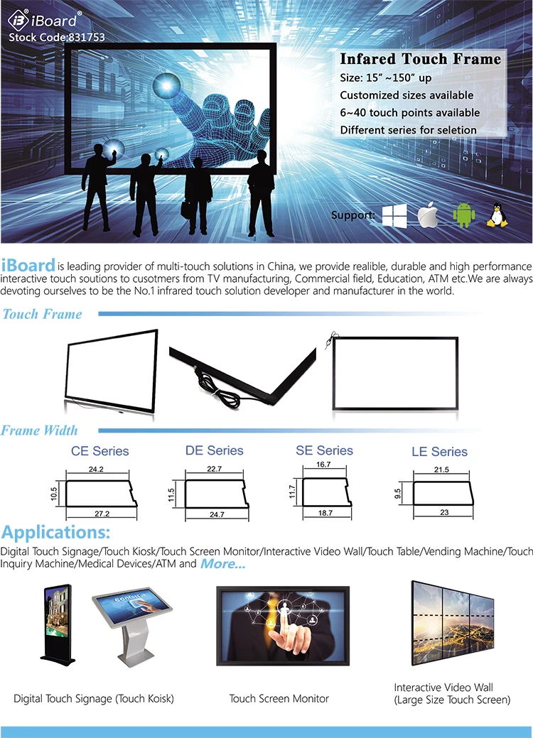 Ir Touch Screen Touch Frame Kit 19.5" 21.5" 27" 29" 32" 42" 49" 50" 55 ...
