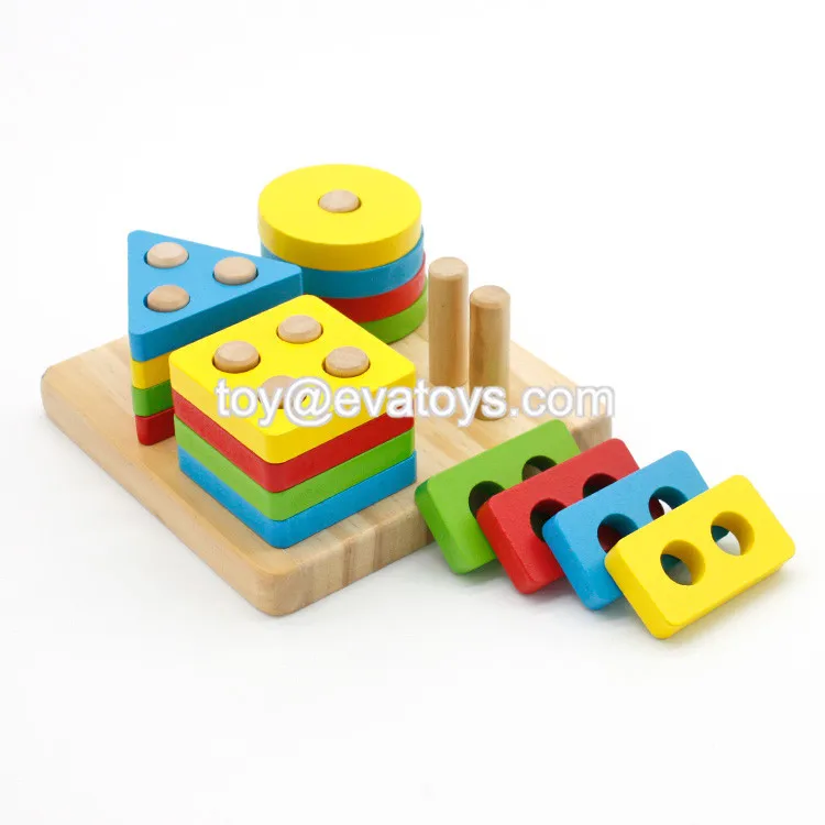 Colorful Geometry Stacking Wooden Shape Blocks For Children Education ...