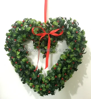 Artificial Holly Mistletoe Heart Shape Christmas Wreath - Buy Christmas ...