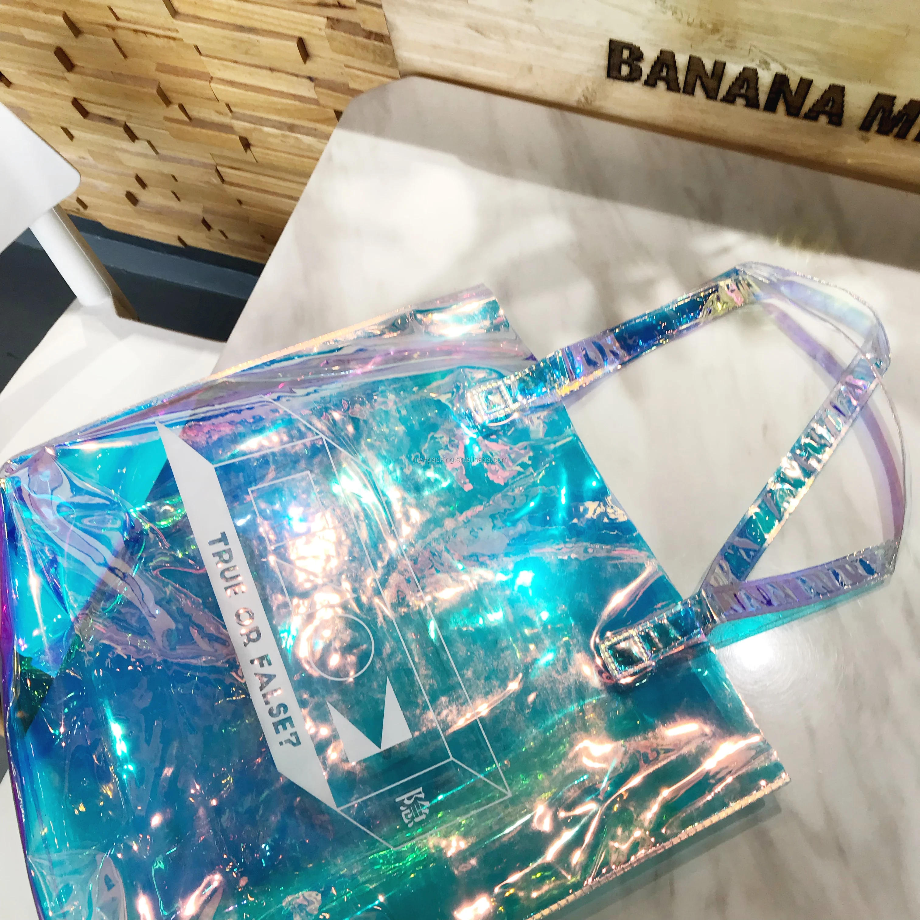 White Zipper Top Hologram Pvc Plastic Sunscreen Cosmetic Bag - Buy ...