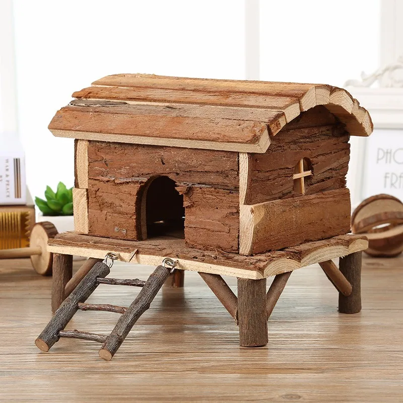 Natural Pine Wood Hamster Cage - Ideal for Small Animals