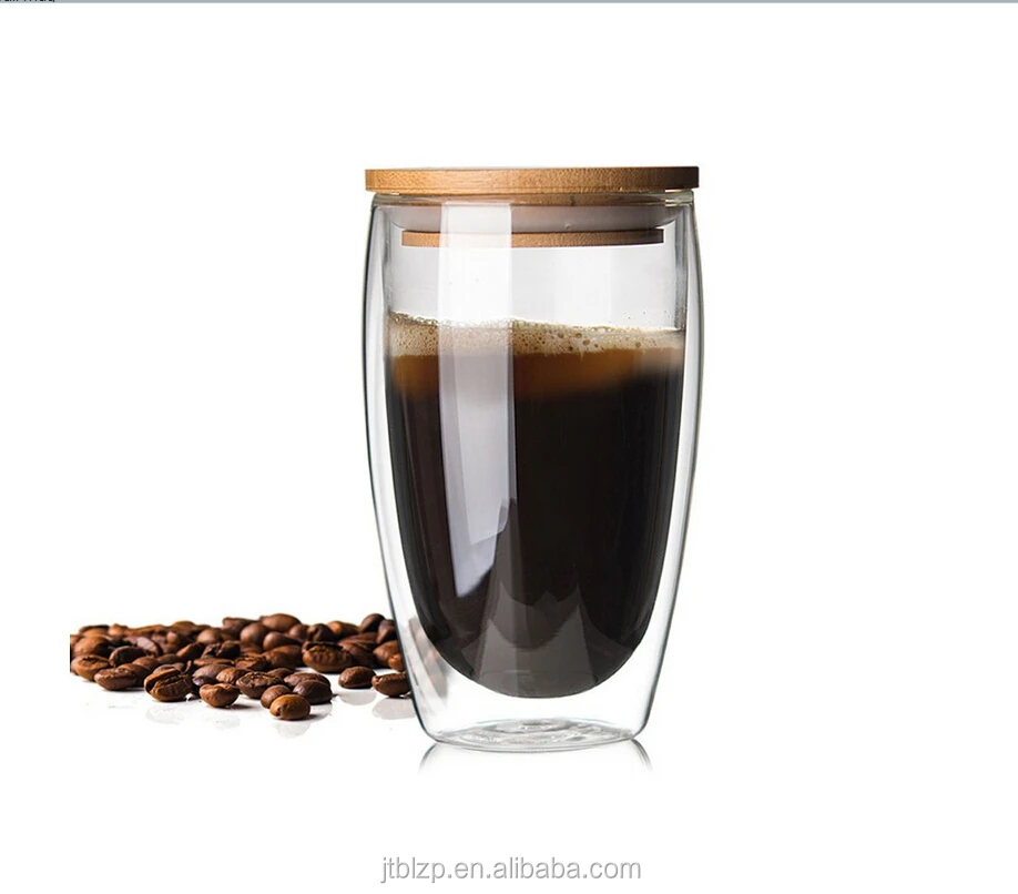 Customize Creative Double Wall Glass Cup Coffee Mug With Bamboo Lid ...