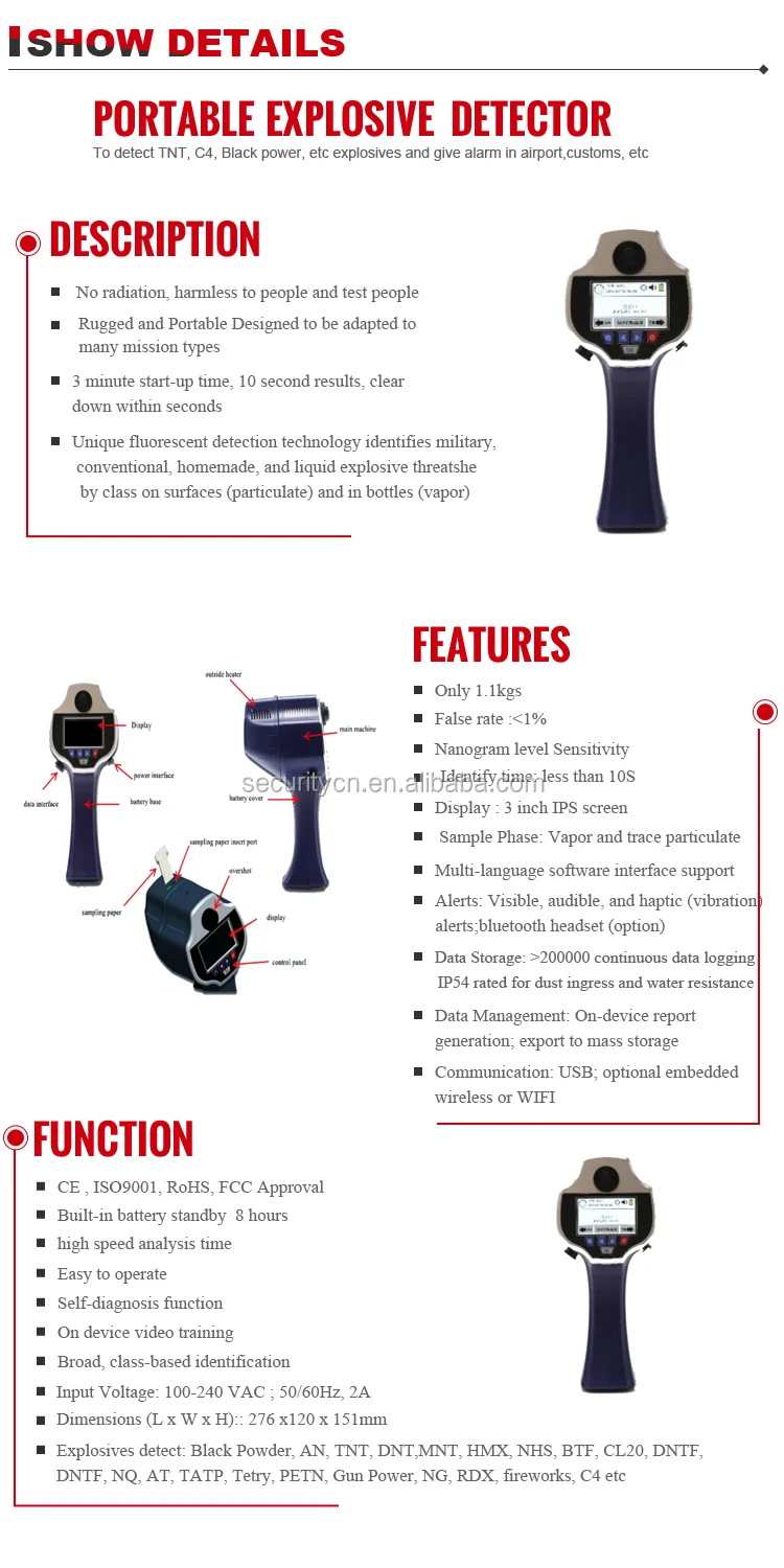 Super Lightweight 1.1kgs Hand Held Explosive Vapor Detector Security ...