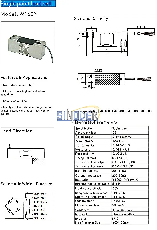Single Point Sensor Shear Beam Weighing Load Cell 50kg To 600kg - Buy ...