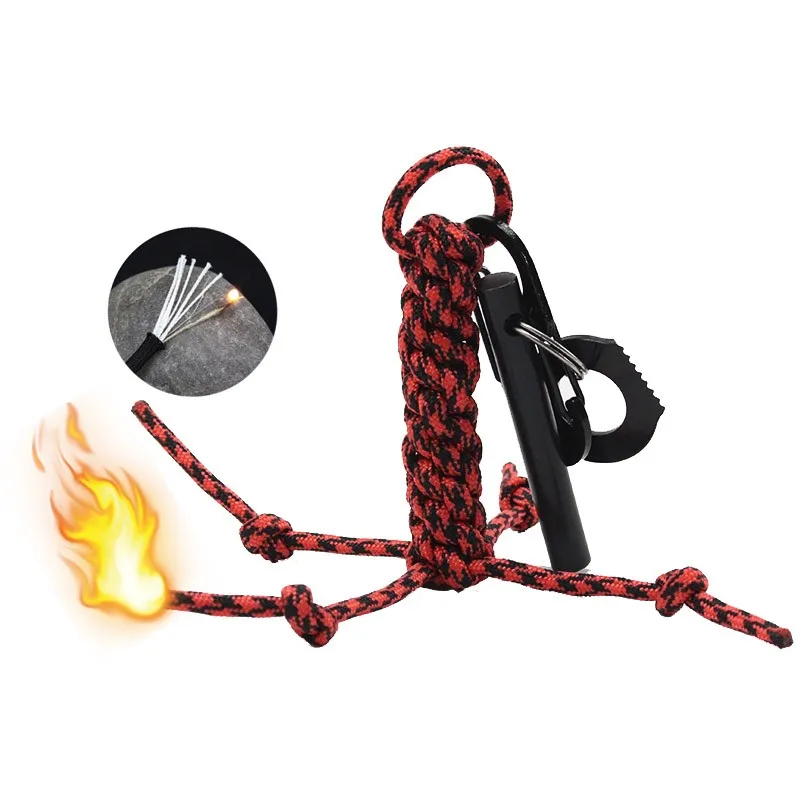 Paracord Keychain With Carabiner Fire Starter Flint Outdoor Survival ...