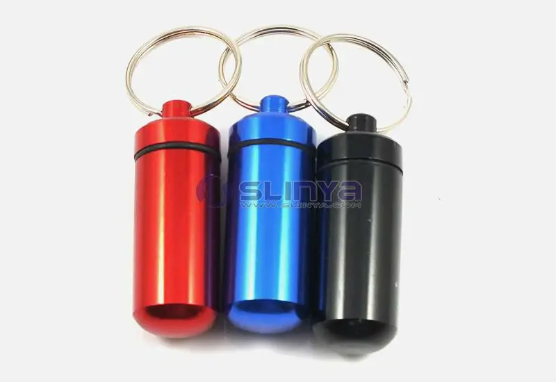 Mini Metal Pill Bottle Waterproof Keychain Medicine Pill Box Container ...