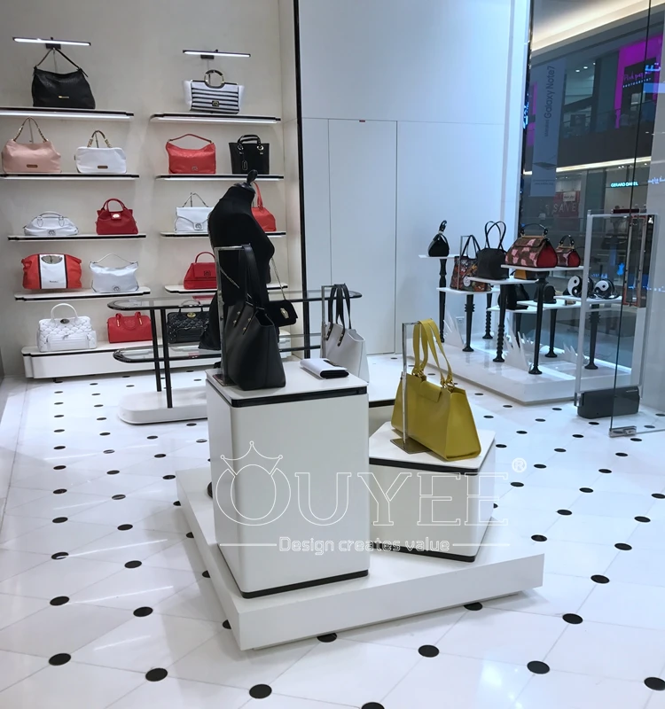 White Lighting Bag Shop Design Rack Handbag Retail Store Shelving ...