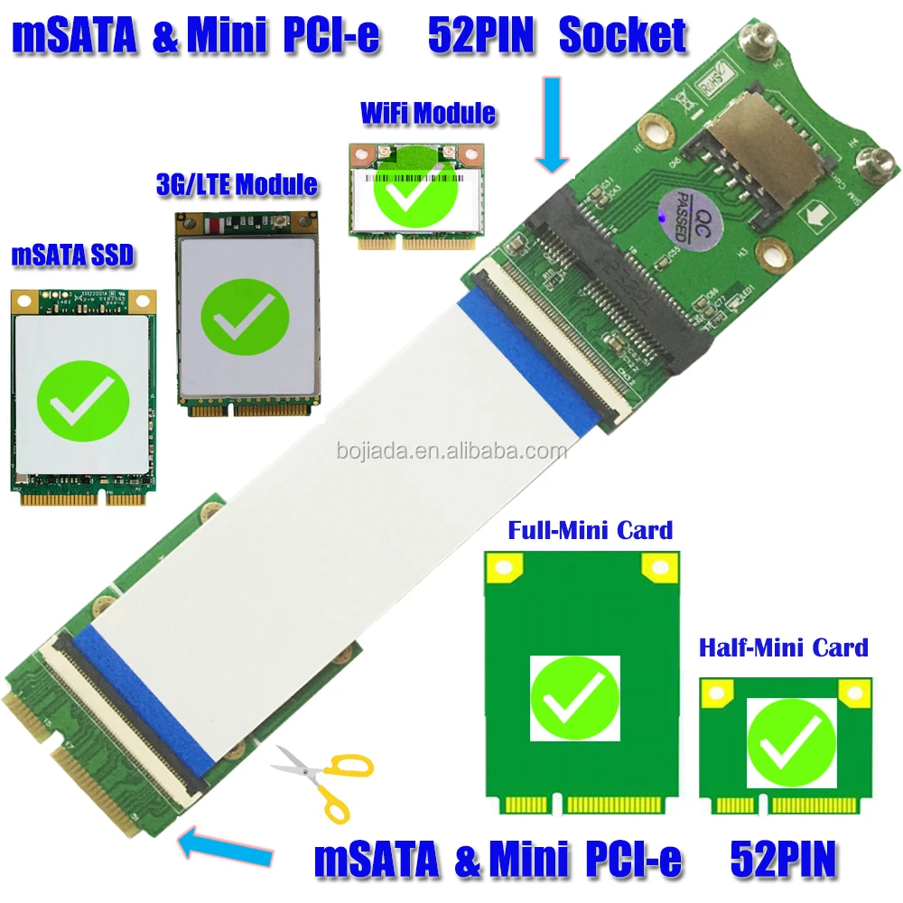 Mini Pci-e To Msata Flexible Extender Cable With Sim Card Slot Bracket ...