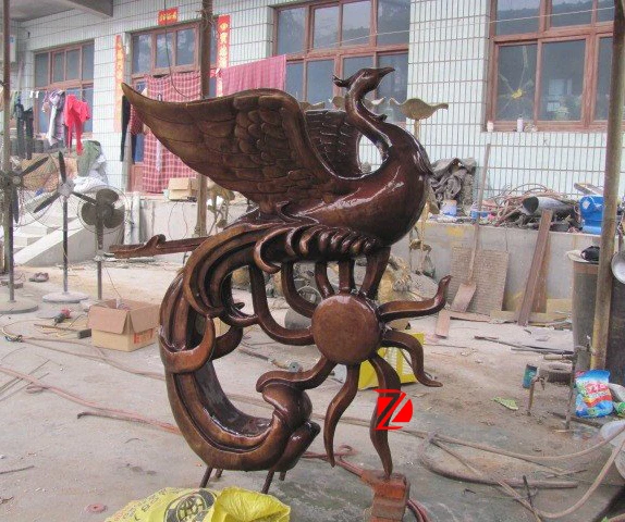 Large Outdoor Bronze Metal Phoenix Sculpture For Garden Decor In Red ...