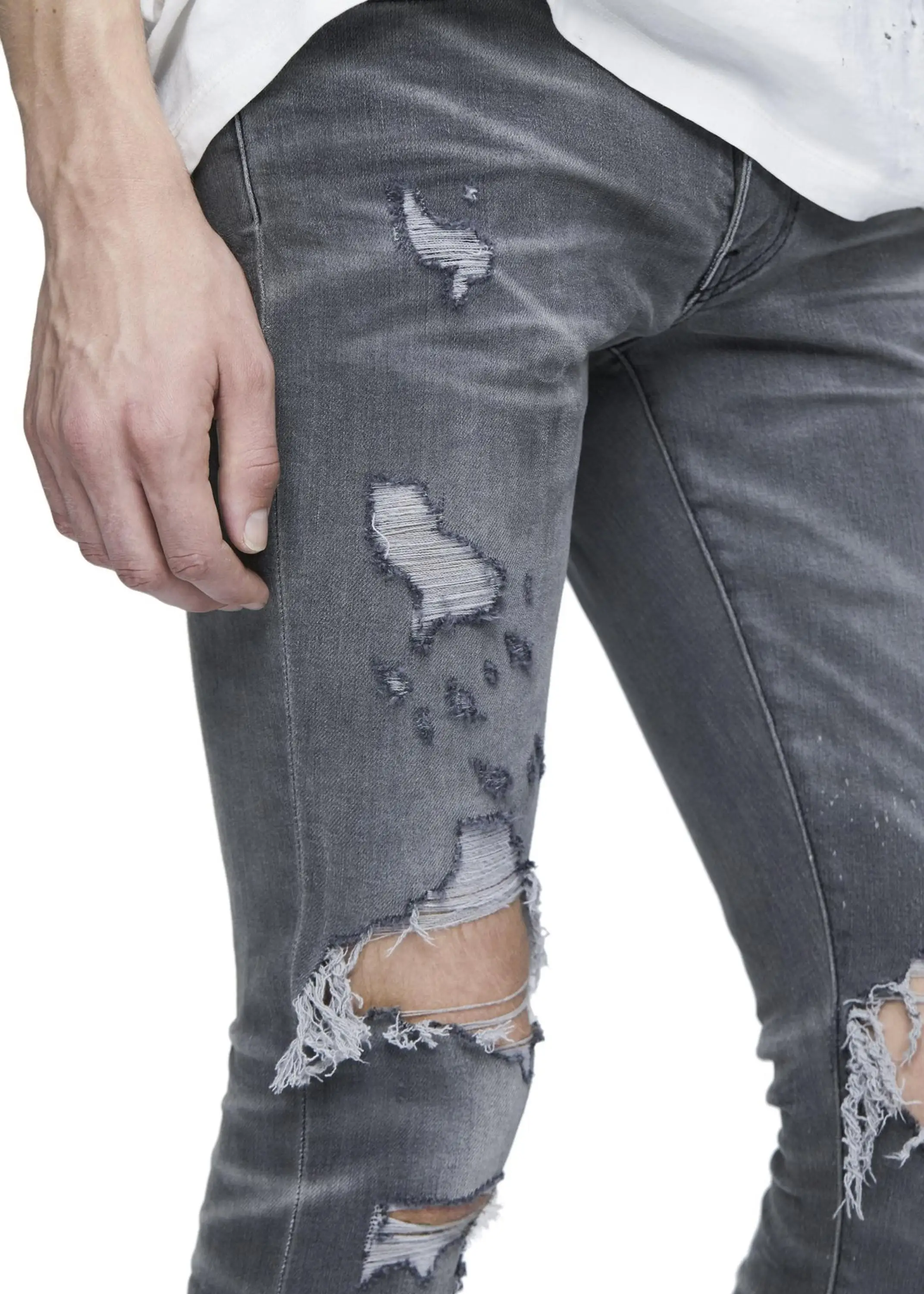 Oem Suppliers American Style Grey Scratch Skinny Jeans With Heavy Wash ...