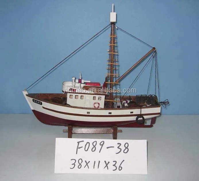 Wooden Fishing Boat Model "2137",White 38x11x36cm,Fishing Crab Boat ...