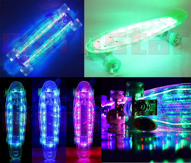 Light Up Led Pc Plastic Nickel Skateboard With Led Rollen Wheels - Buy ...