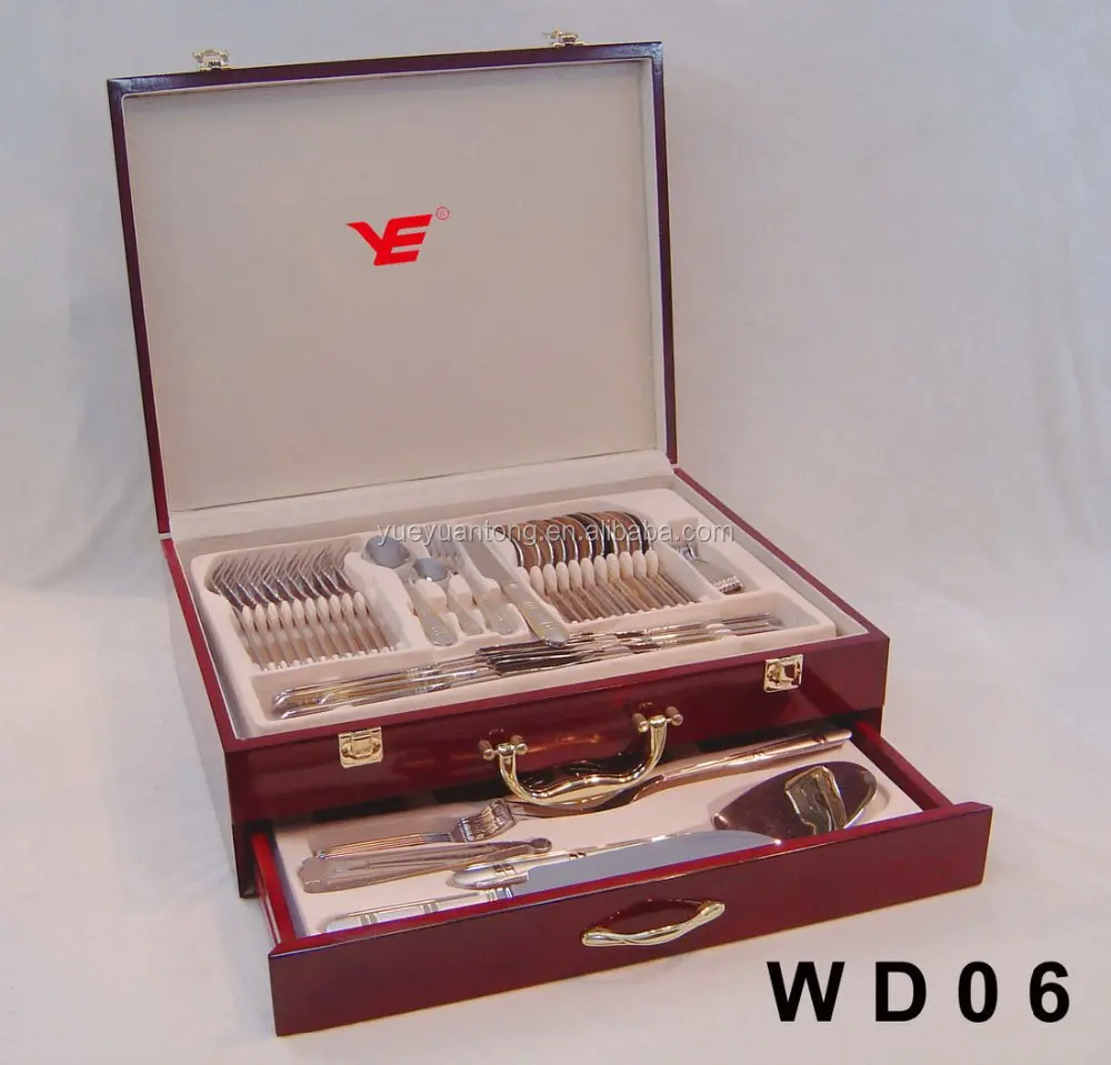 Classic Stainless Steel Cutlery Set Packing Wooden Box With Trays - Buy ...