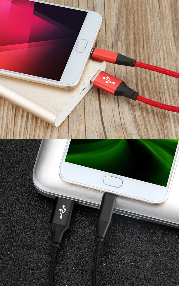 Durable 1m 2m 3m black nylon braided aluminum usb micro data cable for ...