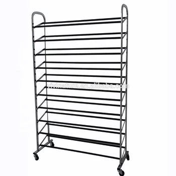 10tier 50 Pair Rolling Shoe Rack,Sturdy Metal Shoes Racks With Non Slip ...