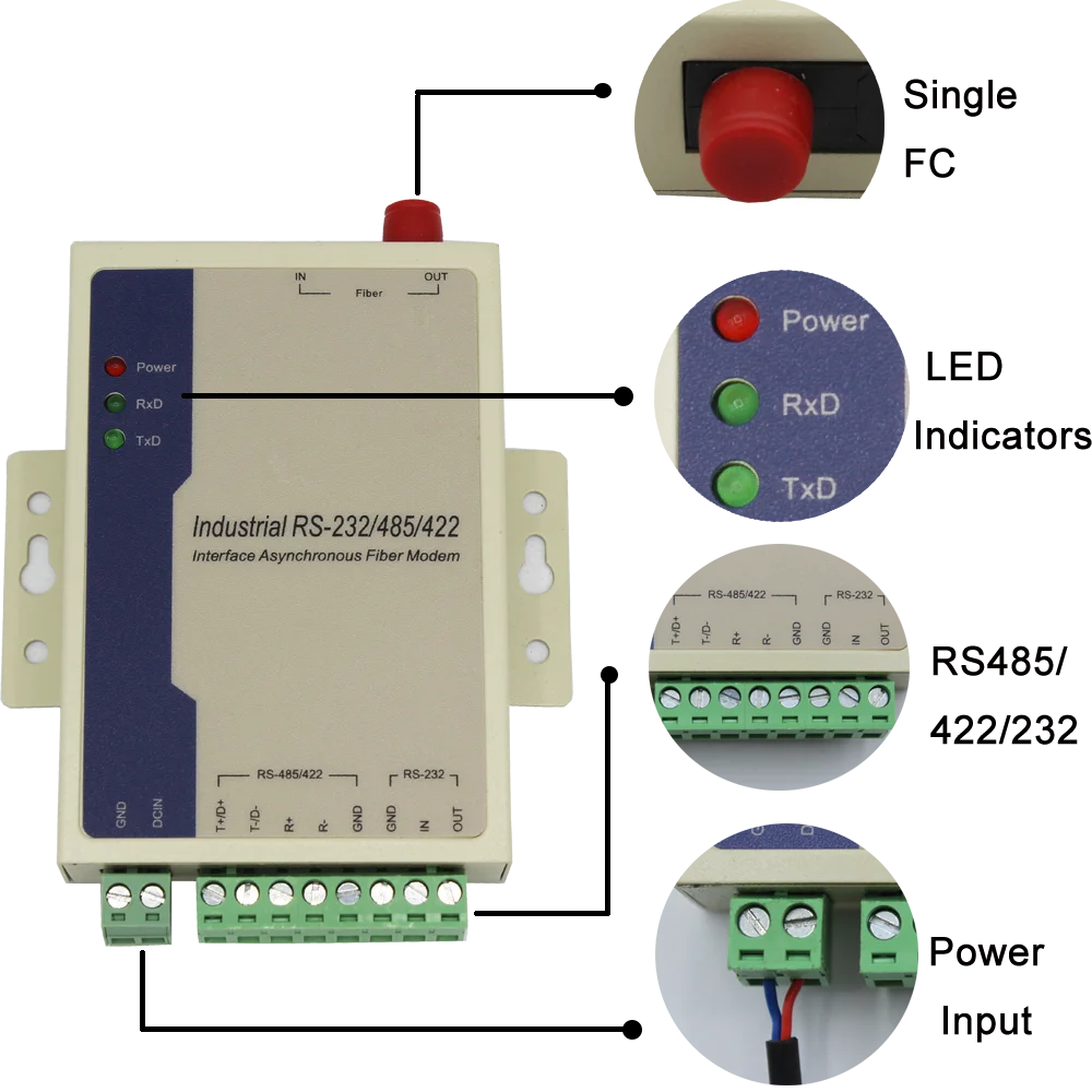 Rs422 Rs232 Rs485 Fiber Modem Gm168sm-f20 Serial To Fiber Converter ...