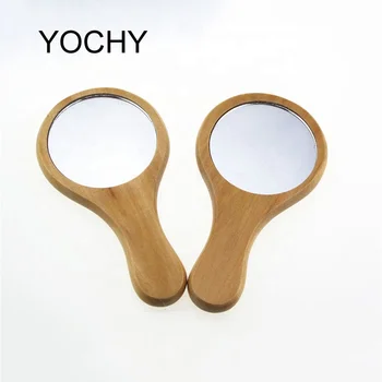 New Natural Wood Mirror Wooden Hand Mirror Portable Compact Makeup ...