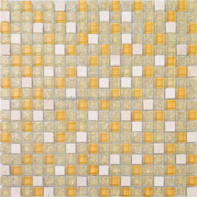 Ubin Dinding Desain Ubin Dinding Mosaik Batu Campuran Kaca Kuning Cerah ...