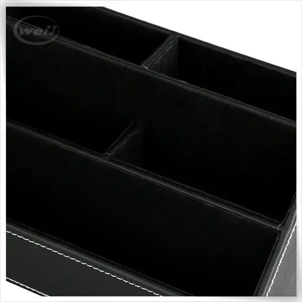 Home Office Leather Multi-function Desk Stationery Black Faux Leather ...