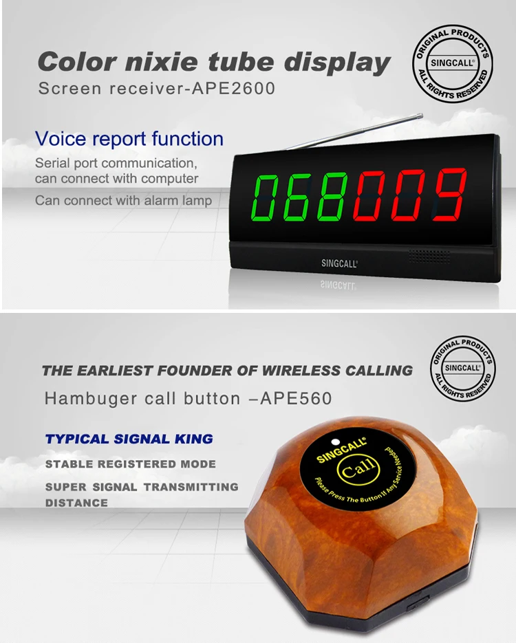 Singcall Wireless Waitress Call Buzzer Customer Service Calling - Buy ...