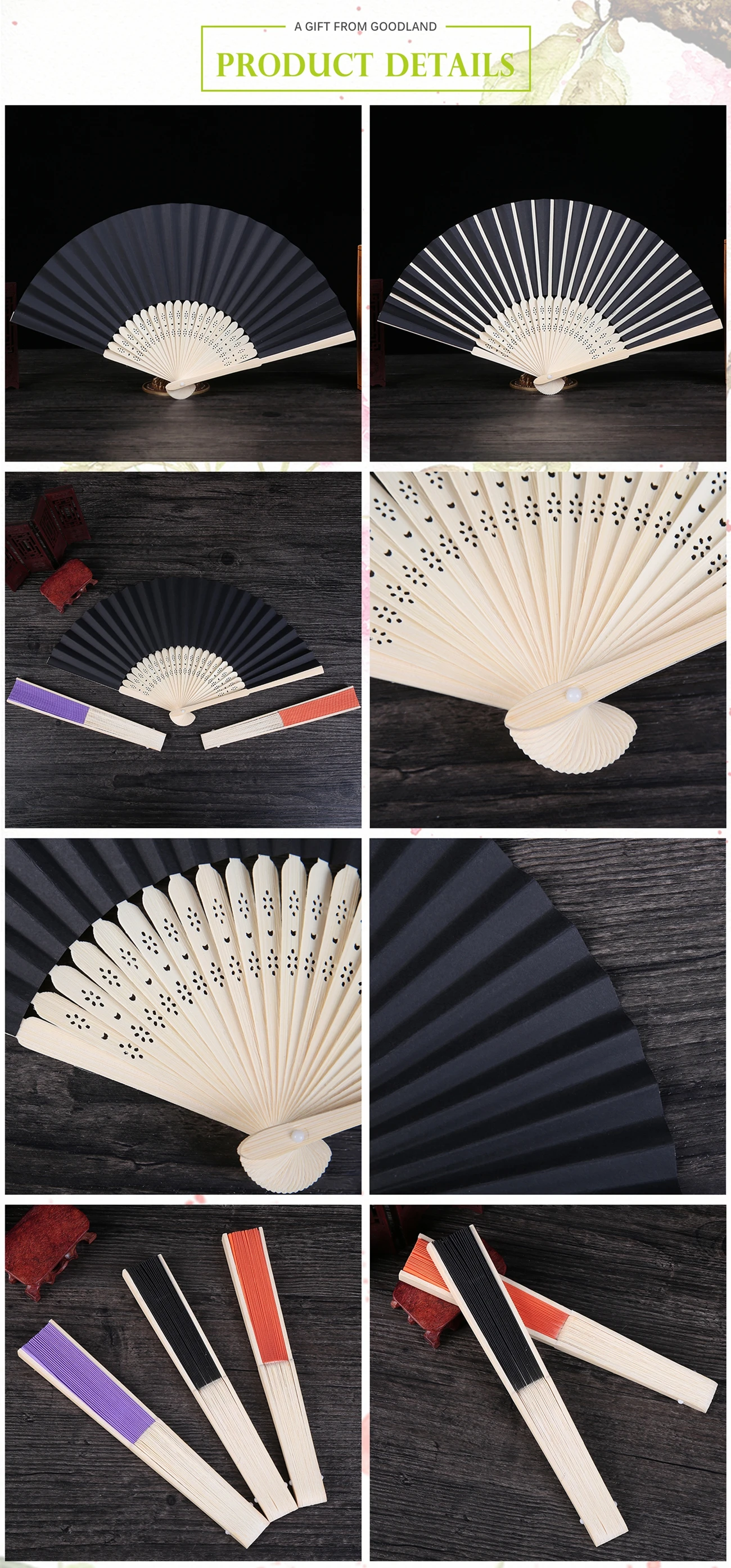 Handmade Cheap Chinese White Paper Folding Blank Hand Fans Bamboo ...