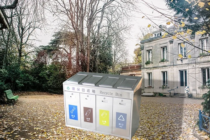 Outdoor Stainless Steel Recycling Chute Bin 4 Compartments