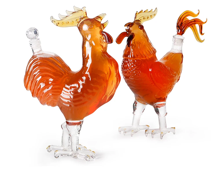 Rooster Shaped Alcohol Glass Bottles - Handmade & Durable