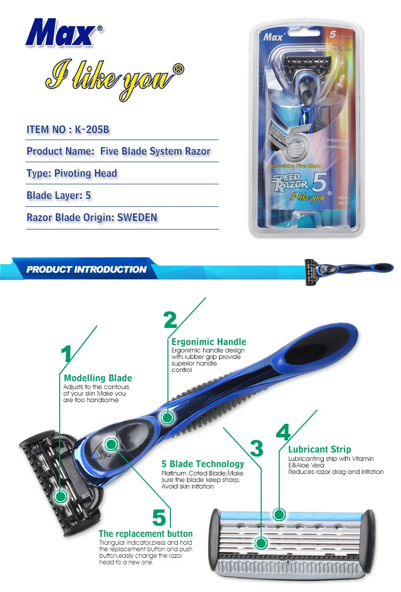 System Razor Blades - Quality 5 Cartridge Man Shave Razor