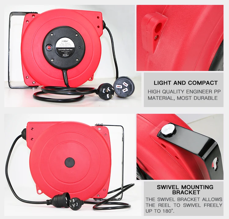 Heavy Duty Outdoor Extension Cord Reel - Retractable Power Cable Reel