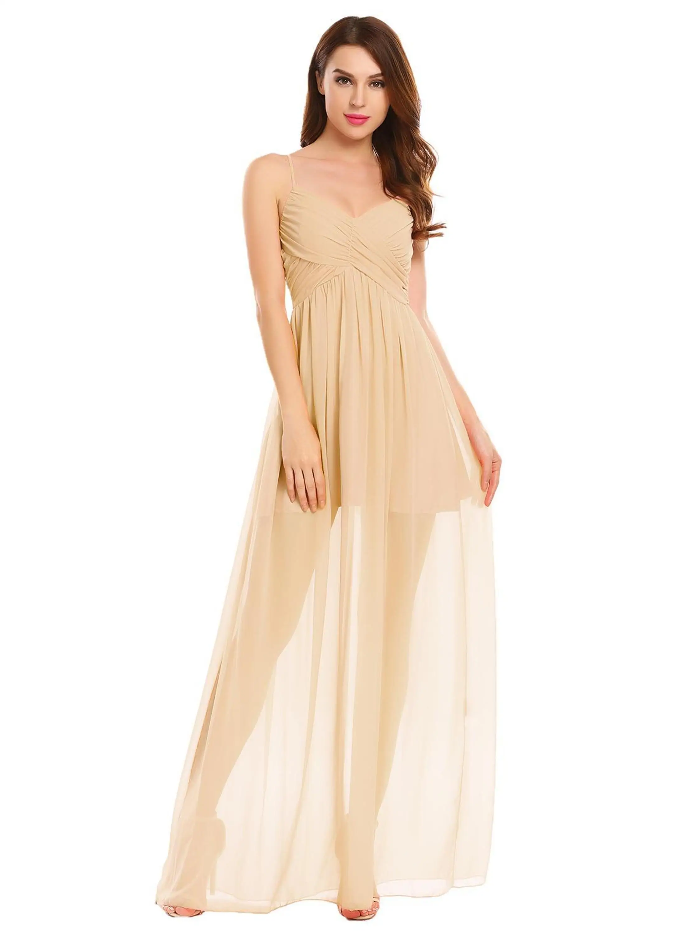 2017 Alibaba Fashion Spaghetti Strap Seft-tie Ruched Waist Solid ...