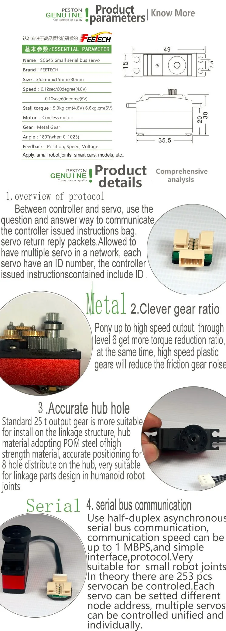 Feetech Serial Bus Servo Scs45 Servo Motor For Robot Robots Arm Servo Buy Robots Arm Servo