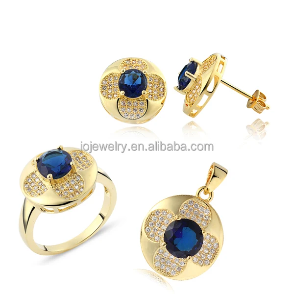 Set Perhiasan Bunga Emas Dubai Dengan Batu Biru - Buy Perhiasan Set ...