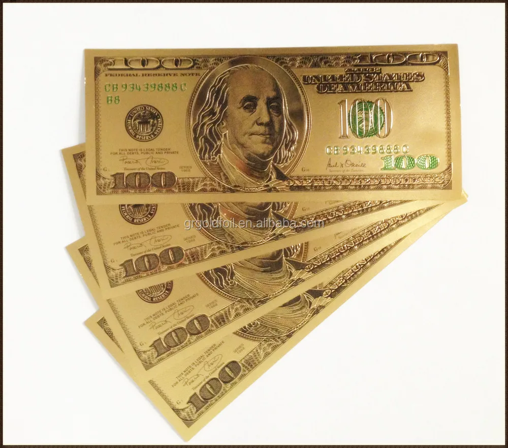 Golden Currency Notes 24k Gold Embossing Euro / Us Banknotes - Buy 24k ...