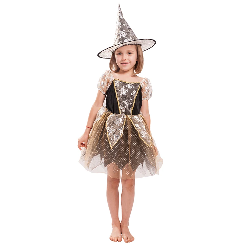 Children Girls Gold Witches Halloween Costumes For Kids Cosplay Party ...