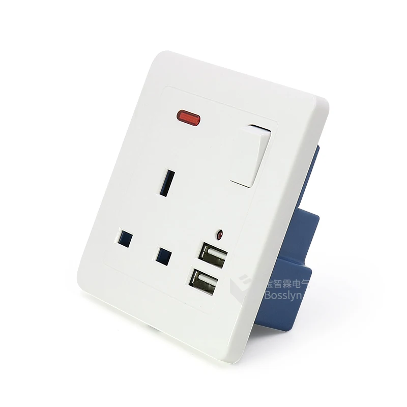 Bs1363 Hongkong/uk/british 3 Pin Wall Socket Outlet And Double Usb Plug ...