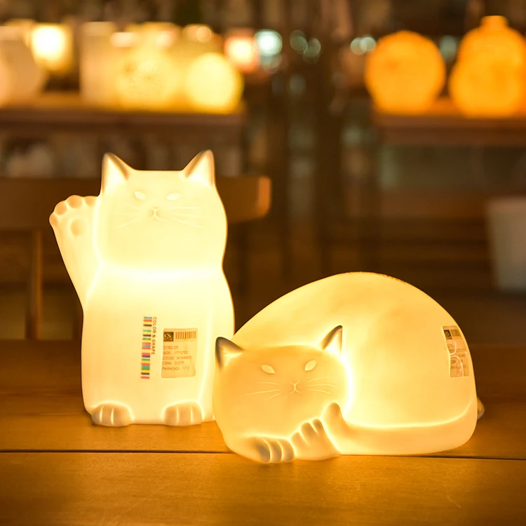 Cute Cat Table Lamp Custom Logo Kawaii Animal Night Light Lamp Matte ...