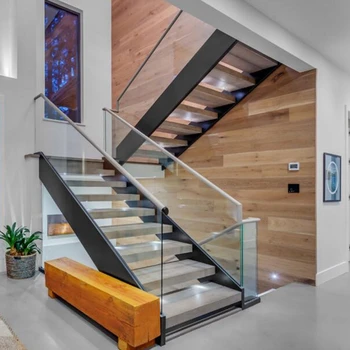 Simple Glass Railing Double Steel Stringer Staircase Modern Stairs ...